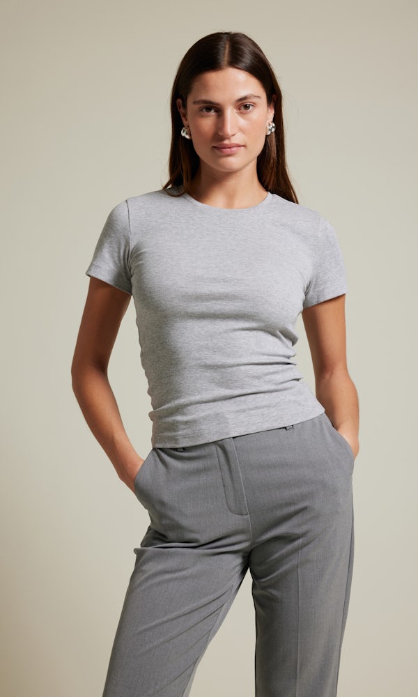 Melert grå Basic slim t-skjorte | Dame | Bik Bok