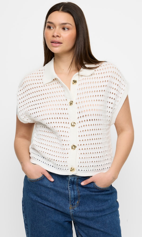 Off white Golden hour virkad topp | Dam | Bik Bok