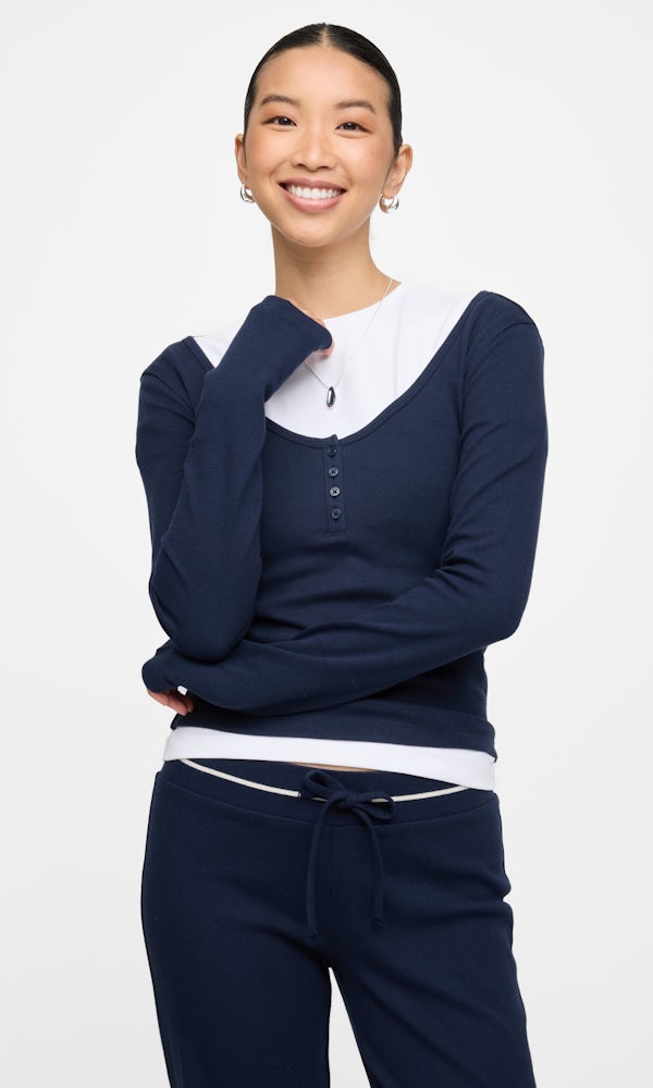 Navy NW cotton longsleeve | Women | Bik Bok